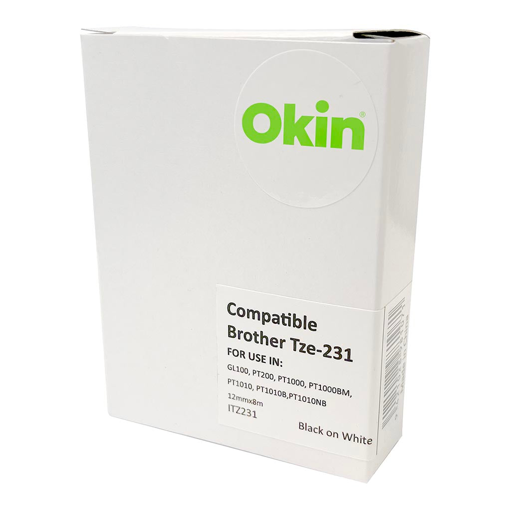 Okin Compatible Brother TZ-231 Tape 12mm Black on White – Office360 nz