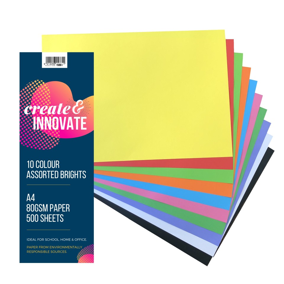 Create&Innovate Colour Paper 80gsm A4 10 Colours Pack 500 – Office360 nz