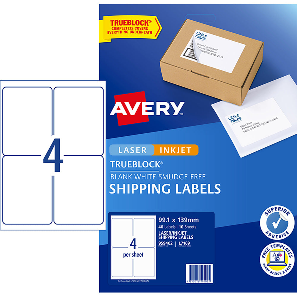 Avery Label L7169 959402 Shipping Label 99.1x139mm 4up 10 Sheets ...